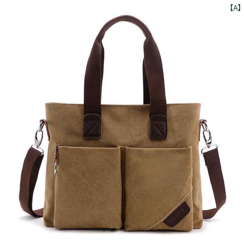 メンズビジネス トラベル キャンバス ハンドバッグ カジュアル ショルダー メッセンジャーバッグ 多機能 ブリーフケース コンピュータ バックパック メンズバッグの要素: 縫い糸色の分類: カーキ.小カーキ.大ブルー.小ブラック.小ブラック...