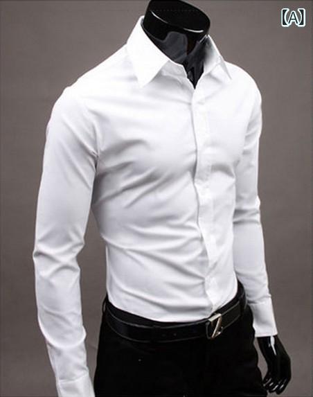 シャツ メンズ 男性用 長袖 トップス 修身 コットン 混紡 無地 白 黒 青 グレー 春夏 秋冬 フォーマル カジュアル・生地名: 綿・スタイル: 韓国版・フィット: スリム・襟のタイプ: 襟付き・袖丈: 長袖・柄: 無地・・ディテール:...