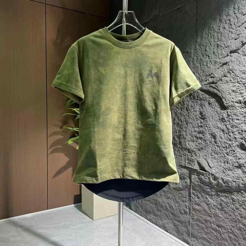Tシャツ メンズ 男性用 ストリート ヒップホップ スタイル ポリエステル 繊維 プリント 扎染 半袖 丸首 トップス カジュアル 普段使い 黒 ブラック グレー 緑 グリーン 通気性