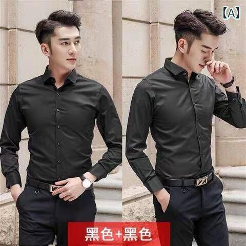 シャツ メンズ 男性用 トップス 長袖 半袖 形態安定 無地 スリム ビジネス フォーマル カジュアル 普段使い 通勤用 ポリエステル テレワーク リモートワーク・スタイル: 韩版・款式: 套头・版型: 修身型・领型: 翻领・袖丈: 短袖・...