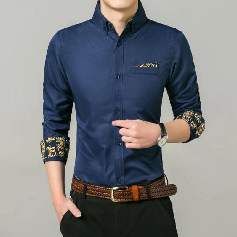 シャツ メンズ 男性用 長袖 トップス スリムフィット 無地 ポリエステル ビジネス カジュアル 白 黒 赤 青 M L XL XXL 3XL