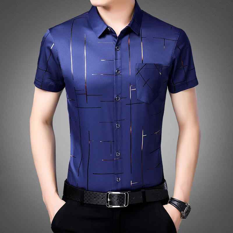 シャツ メンズ 男性用 半袖 ポロシャツ スリムフィット ストライプ柄 カジュアル トップス 大寸サイズ 普段使い