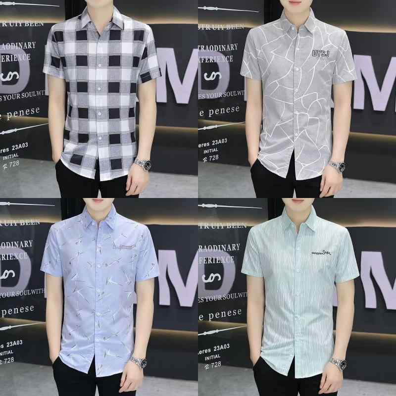シャツ メンズ 半袖 格子柄 スリム 薄手 カジュアル トップス 普段使い 通勤 ポリエステル 接触冷感 吸湿速乾 春夏