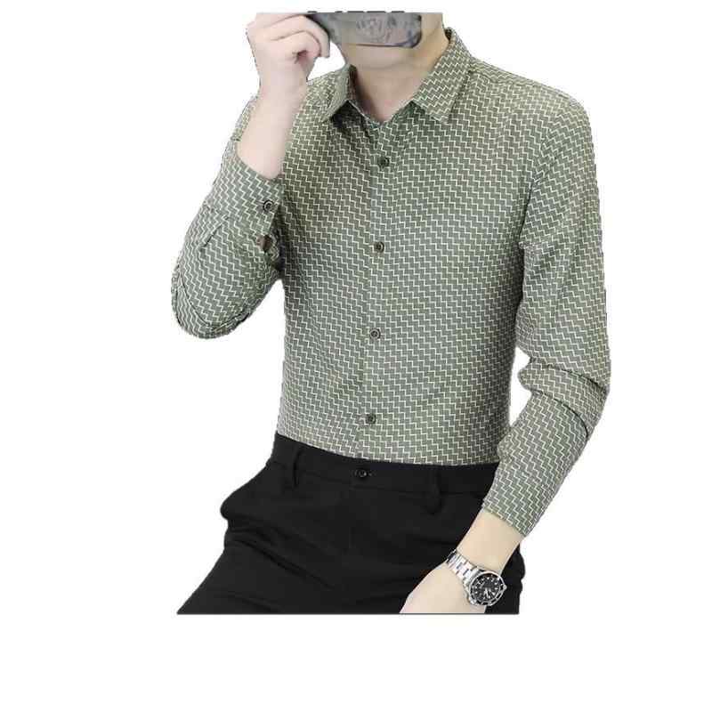 シャツ メンズ 男性用 長袖 千鳥格子柄 形態安定 形状記憶 ビジネス カジュアル スタイリッシュ ポリエステル ブラック 黒 グリーン 緑 春