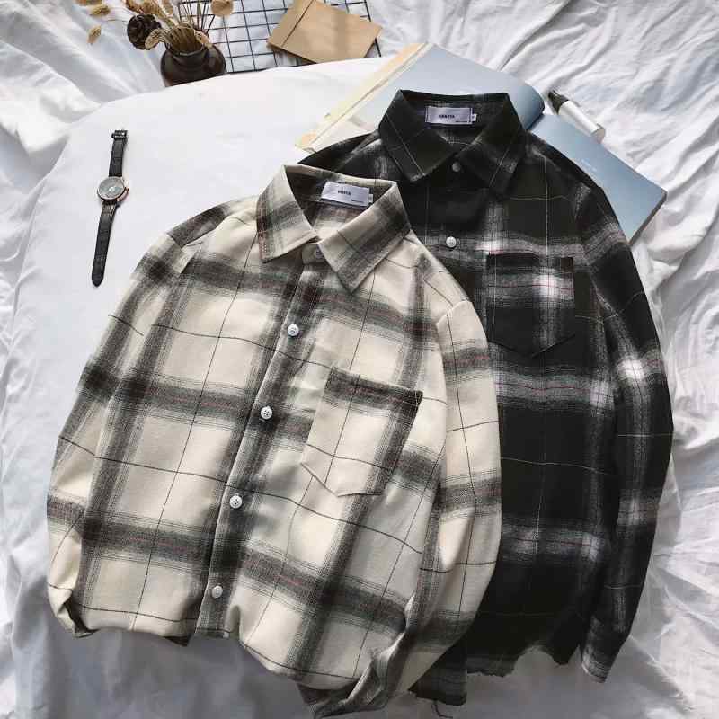 シャツ メンズ 長袖 カジュアル トップス コットン混紡 格子柄 襟付き 秋 普段使い リラックス M L XL XXL ブラック ホワイト系・スタイル: カジュアル・款式: カーディガン・版型: 宽松型・襟型: 襟付き・袖丈: 長袖・柄:...