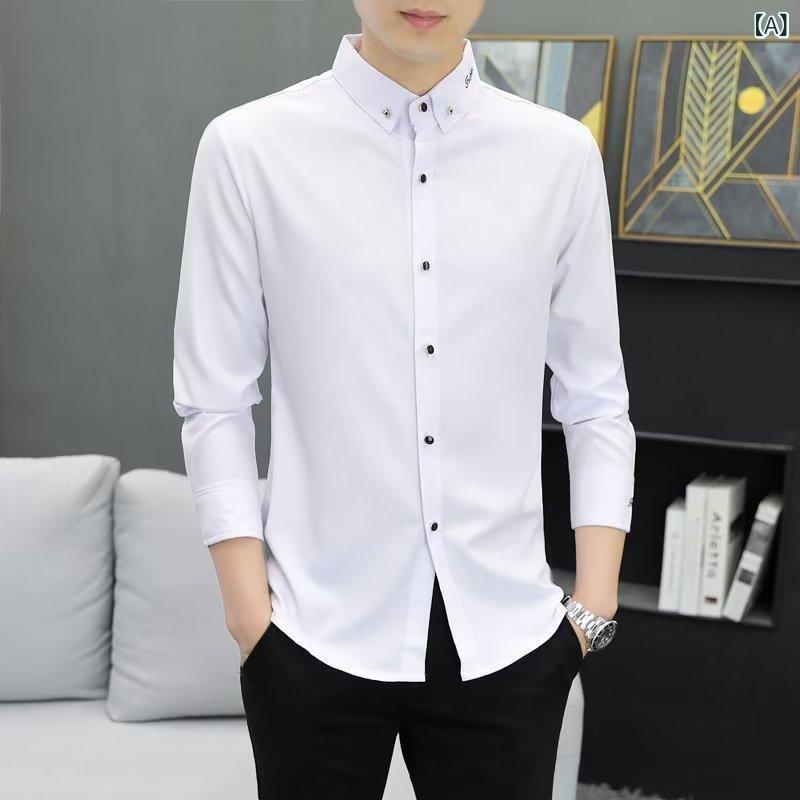 シャツ メンズ 長袖 春秋 カジュアル ビジネス スリム 形態安定 新郎 婚礼 ワイシャツ 男性用 トップス 白 黒 赤 ピンク 青 M L XL 2XL 3XL 4XL 5XL 6XL
