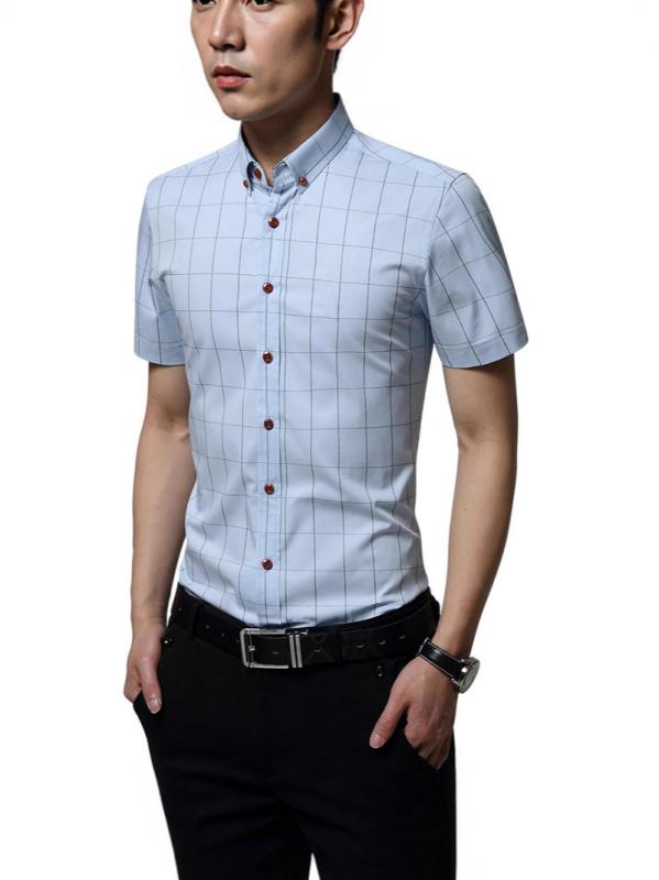 シャツ メンズ 男性用 半袖 格子柄 スリム 綿 カジュアル 開襟シャツ 大きいサイズ 普段使い・素材: 綿・スタイル: 韓国版・種類: カーディガン・フィット: スリム・襟の形: ポイントカラー・袖丈: 半袖・柄: 格子柄・・対象年齢: ...