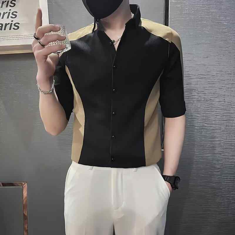 シャツ メンズ 七分袖 ストライプ柄 リネン混紡 接触冷感 中袖 トップス 男性用 紳士服 春夏 ホワイト ブラック・素材: 真丝, 亚麻・材质功能: 洗濯機洗い可能・スタイル: 流行・版型: 宽松型・领型: 翻领・袖丈: 七分袖・图案: ...