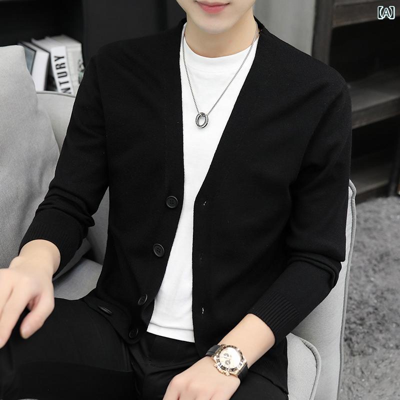 ニットカーディガン メンズ 春秋 コート 無地 セーターな カジュアル 薄手 外 層.カラフルカラーオシャレデザイン。シンプルスタイルサイズ:ML XL 2XL 3XL 4XL生地: 人造繊維襟のタイプ: Vネック毛糸の太さ：普通毛カラー：...