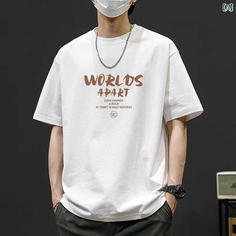 2025 夏新 スタイル コットン メンズ Tシャツ アメリカン ルーズ 薄手 ホワイト 半袖.カラフルカラーオシャレデザイン。適した体型: ストレート体型パターン分類: 標準詳細: プリントプロセス：熱転写プリント素材：綿基本スタイル: ...