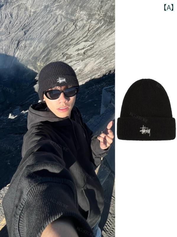 帽子 Stu クラシック 刺繍 ニットビーニー 秋冬 暖かい ウール スタイル.カラフルカラーオシャレデザイン。シンプル.2025年帽子のスタイル：ドーム対象：ティーンエイジャー適用シナリオ: 旅行つばのスタイル: つばなし適用季節：冬.1...