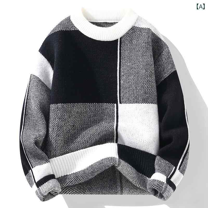 アメリカン フェイクツーピース 重ね着風 セーター の 秋冬 スタイル 厚手で 暖かい ベース レイヤー ティーンエイジャーや カップルにの 無地 ニットウェアサイズ: M L XL 2XL 3XL 4XL柄: 無地襟のデザイン：ラウンドネ...