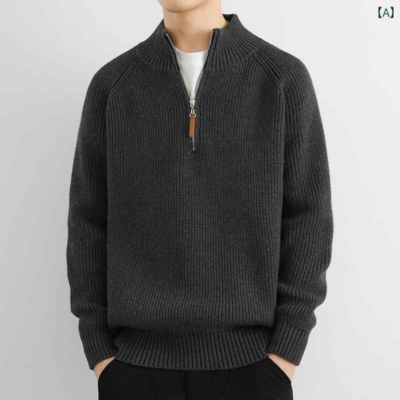 メンズ 秋冬 ゆったり コットン ハーフジップ セーター 豪華 厚手 暖かい タートルネック ベース ニット.カラフルカラーオシャレデザイン詳細: ジッパープロセス：成形スタイル: カジュアルスタイル素材：綿（95%以上）ショッピングモール...