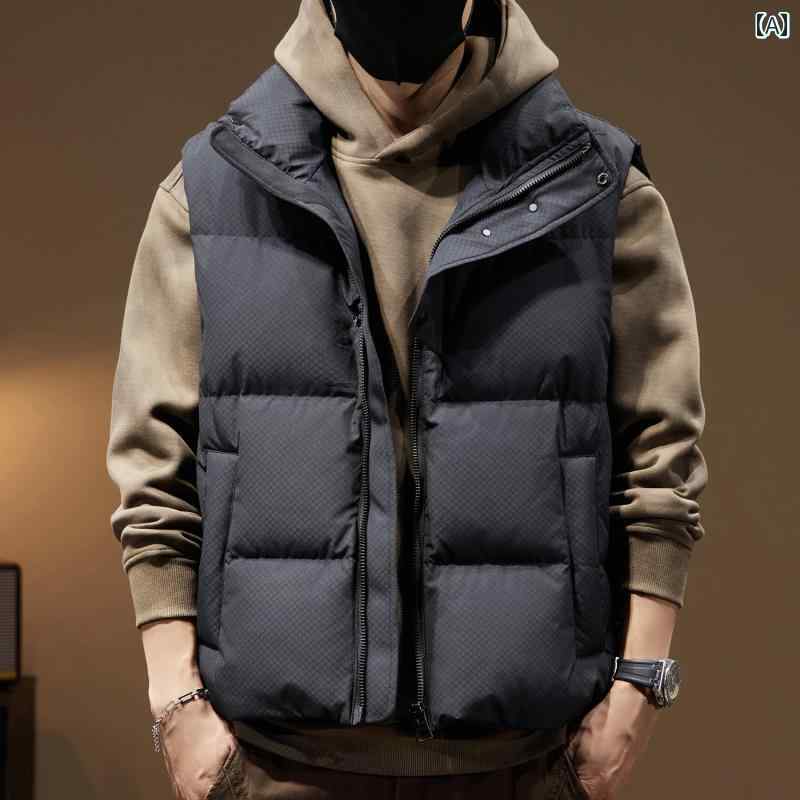 豪華 ふわふわ ダック ダウン ベスト メンズ ゆったり 大きいサイズ 冬 多用途 暖かい ワークジャケット.オシャレデザイン。詰め物：ダックダウン服装バージョン：ストレート出品年・シーズン：冬襟のタイプ: フードレススタンドカラー基本スタ...