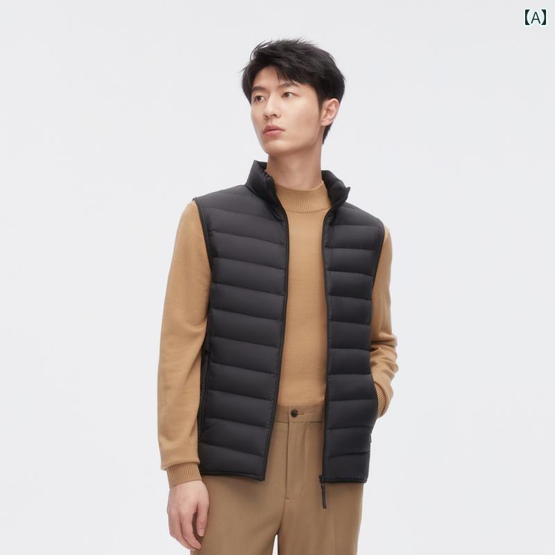 秋冬 ダウン ベスト メンズ スタンド ダック グラデーション カジュアル 万能 アウター.カラフルカラーオシャレデザイン。男性用ですダウン含有量: 90%プロセス：しわのない処理素材：ポリエステル繊維ショッピングモールで売っているものと同...