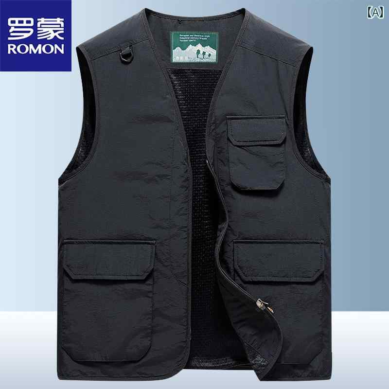 メンズ 春秋用 ワークウェア ゆったり カジュアル ダッド ベスト トップス ニュー アメリカン ジャケット.カラフルカラーオシャレデザイン服装スタイル: 標準発売年：2025春衣服詳細: 複数のポケット衣服の職人技：しわ防止加工基本スタイ...