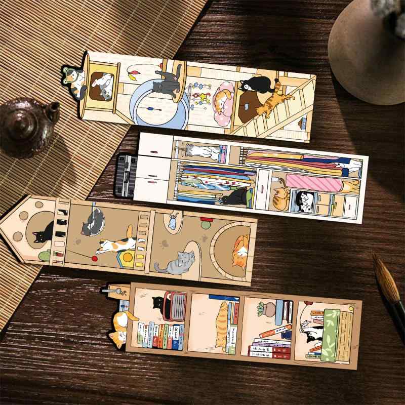 世界の ブック マーク 30枚 子猫の シーン の 読書 ページ 本の ラベル 装飾.カラフルカラーオシャレデザイン。シンプルスタイルモデル: 猫の世界ブックマークメーカー: Shile包装タイプ: 基本包装色の分類：猫の世界のブックマーク30個