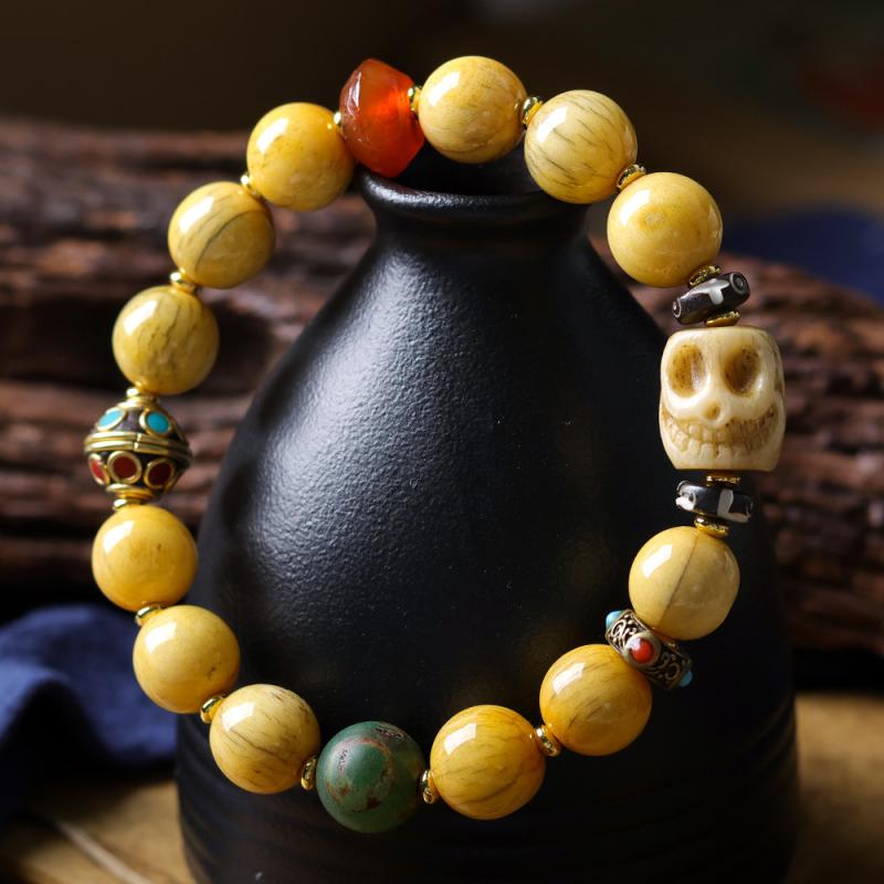 ・素材: 骨・処理方法: 手編み・スタイル: 男女兼用・造型: 果物, キャラクター, 菱形・対象: 従業員福利厚生・※情報を削除してください。→ 商品番号:: 4636・カラー: 約12mmチベット装飾骨ブレスレット・ブランド: 自社ブラ...