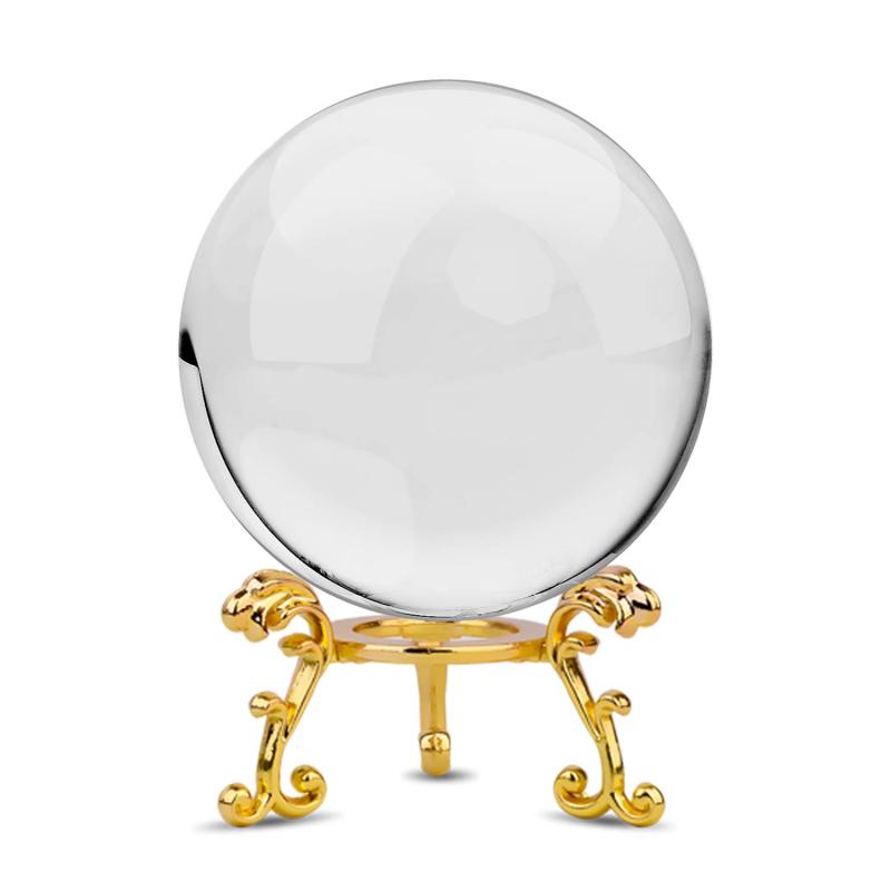 MerryNine マジック クリスタルボール トランスペアレント水晶玉 メタル台座付き 拭き取り布 風水グッズ インテリア 置く物