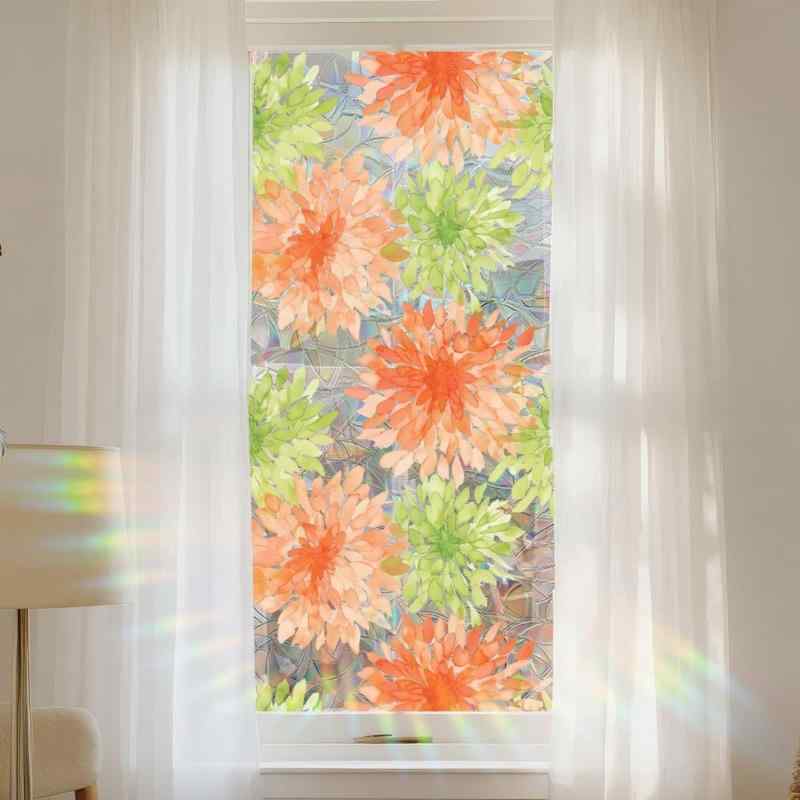 Hikosiya 窓用フィルム 目隠しシート ガラスフィルム 遮光 花 葉 植物 窓めかくしシート プライバシー保護 飛散防止 紫外線 UVカット 水で貼る 貼り直し可能 おしゃれ ステンドグラス シール 【目隠し、プライバシー保護】：外か...