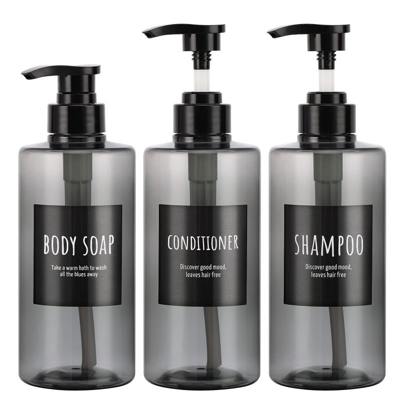 Segbeauty シャンプーボトル ディスペンサー 3本セット 500ml 大容量 ブラック 丸形 漏れ防止 詰め替えボトル おしゃれ 浴室 洗面所