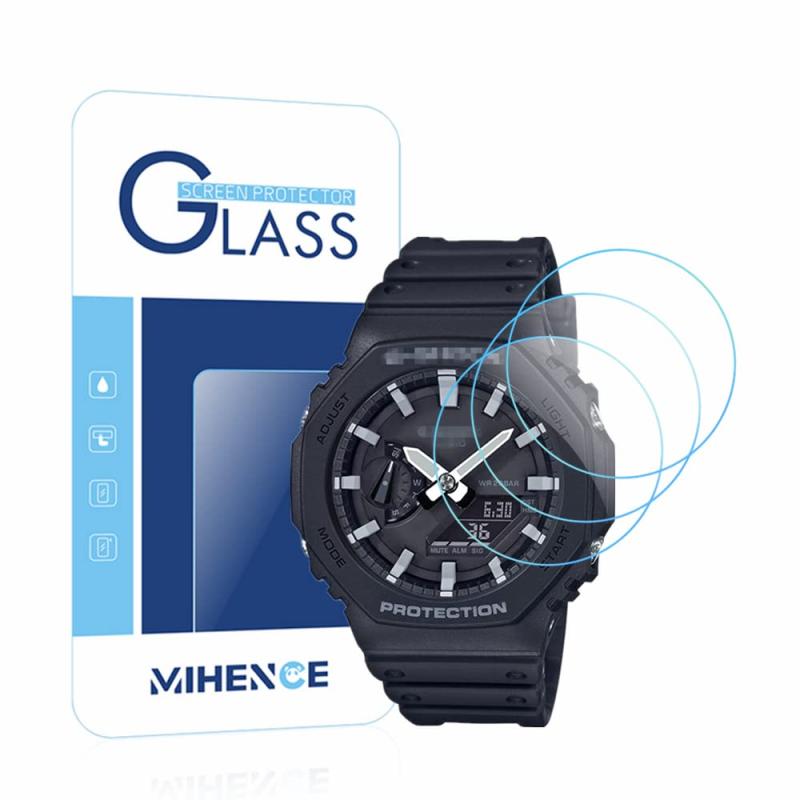 【3枚入り】 Mihence Compatible with G-SHOCK GA-2100 保護フィルム, 9H ガラス保護フィルム 対応 カシオ Gショック GA-B2100 / 2100 スマート腕時計 指紋防止保護膜対応機種: 対応...
