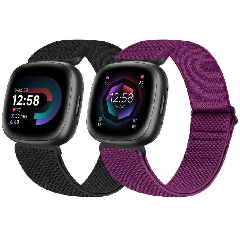 [JMIO] ナイロン弾性交換用時計バンド、快適で調節可能なストレッチ スポーツ バンド ストラップ、Fitbit Versa 4/Fitbit Versa 3/FitbitSense 2/FitbitSense バンドに対応互換性あり：F...