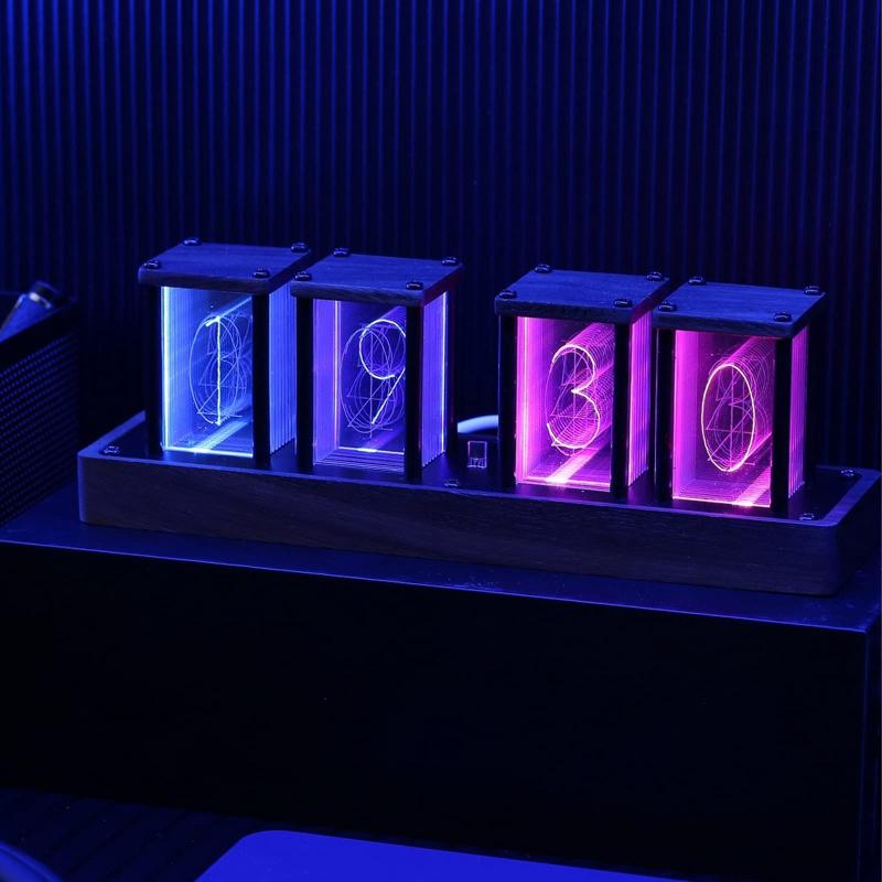 置き時計 電子LEDグローチューブクロック シミュレーションニクシーチューブクロック 5V アラームクロック USB電源供給 1600万色 RGBフルカラー LED ホームデコレーションギフト 新築祝い ギフ【ユニークなデザイン】ニキシー管...