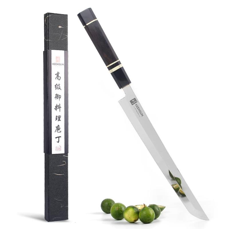 KEENSUN 包丁 マルチパーパス 鏡面刺身包丁 刃渡り270mm/300mm ステンレス鋼 鏡面刺身包丁 鏡面切付包丁 鏡面先丸包丁 片刃 料理用 業務用 家庭用 ギフト 八角型ハンドル素材は黒檀と黒い牛角