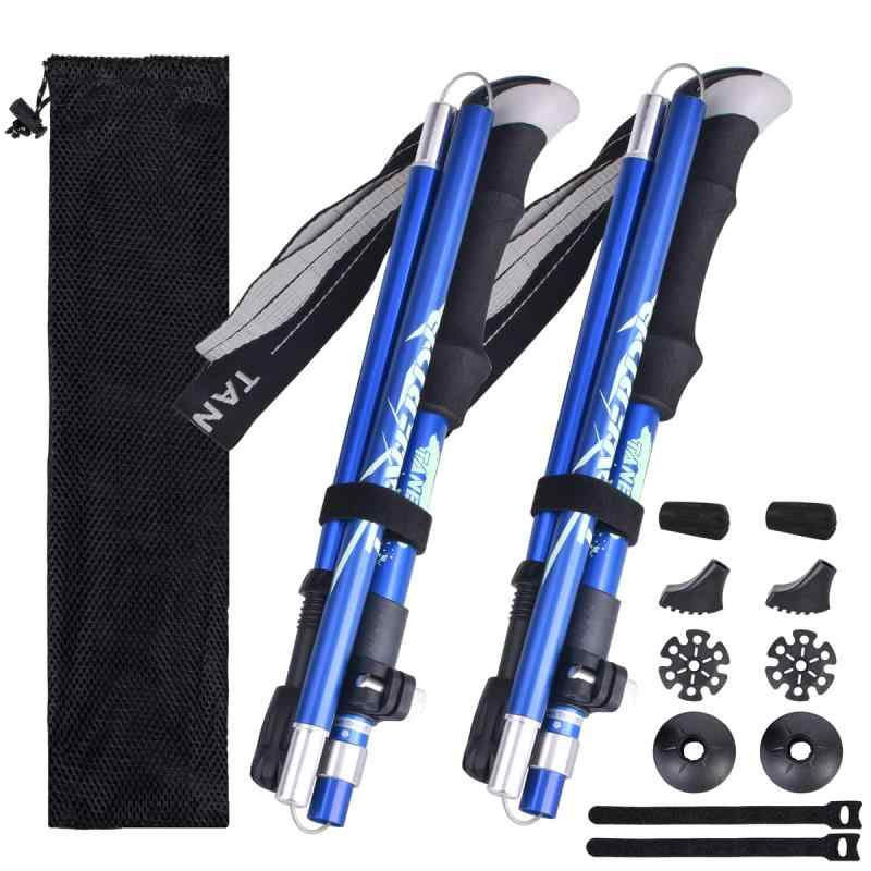 Azarxis トレッキングポール 折りたたみ 軽量 トレランポール 登山ストック 110cm 120cm 130cm トレイルランニング 登山用 ウォーキングポール キャップ バスケット 収納袋付き メンズ レディース