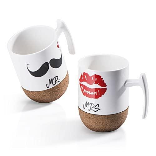 Love-KANKEI ペア マグカップ プレゼント 結婚お祝い エスプレッソカップ Mr. &amp; Mrs. 結婚記念 コルク付き 300ml 2個セット ホワイト【サイズ】：直径7.8 ×高さ10.4cm、容量：300ML、2個セッ...