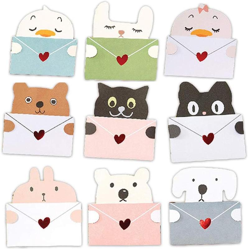 LUYING メッセージカード アニマル 感謝カード ミニレター 誕生日カード ありがとう 動物 インディアン (くま) / 猫(ねこ) / 猫2 / しろくま/ピンクうさぎ/しろうさぎ)【製品仕様】：12種類の動物カード（カード＋カラー封...