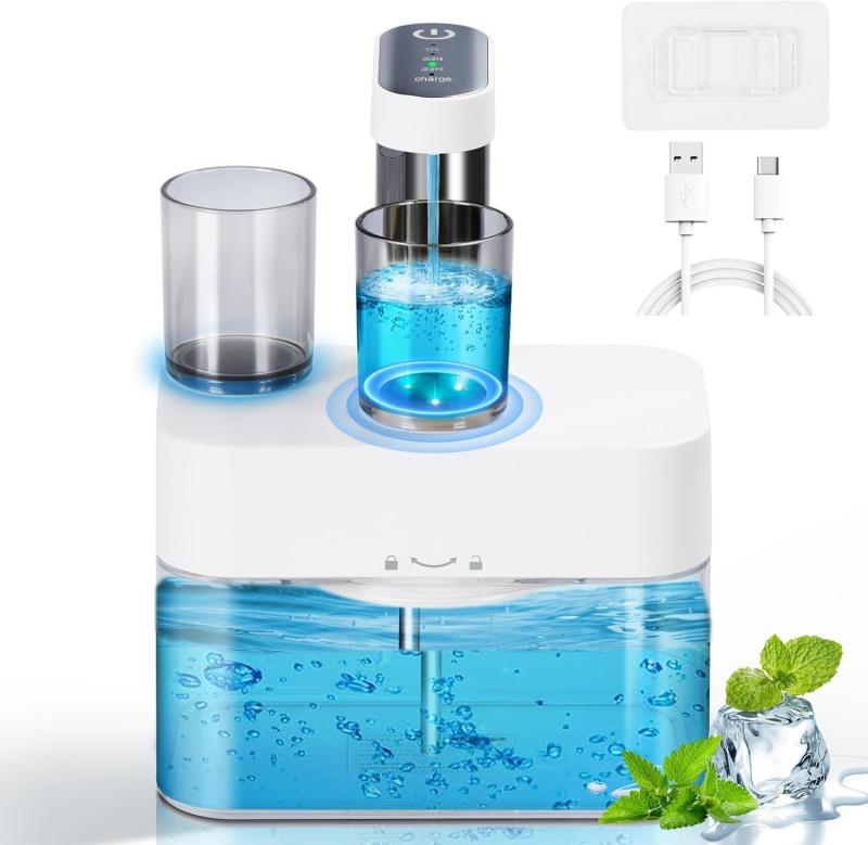 M2 洗口ディスペンサー、550ml 浴室自動洗口ディスペンサー、2000mAh 充電式壁掛け洗口容器 マグネット式洗口カップ付き、3段階調節可能 [並行輸入品]再充電可能でIPX7防水：この浴室マウスウォッシュディスペンサーは、再充電可能...