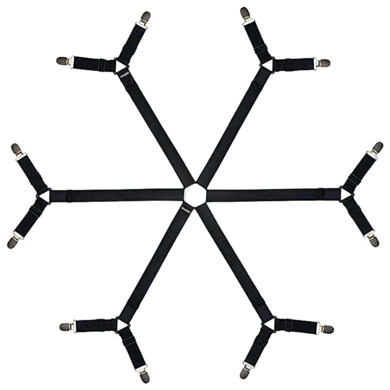 Getrays ベッドシートクリップ、寝具用の取り付けられたシートストラップ、シートグリッパー、マットレスストラップ6ウェイケルスクロスエラスティックバンドベッドシートホルダーサスペ【高品質材料】-シーツバインダーは堅固なクロム金属クリップ...