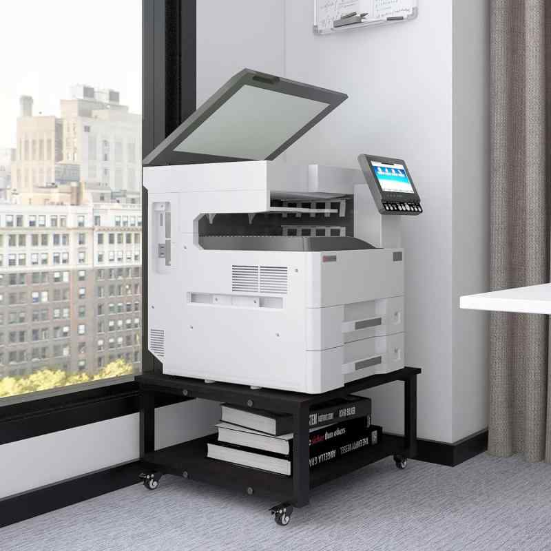 PUNCIA 2段 プリンター台 幅60cm 奥行60cm 高30cm ワゴン キャスター付き 収納棚 大型 置き台 省スペース 机下収納 木製ラック 取り付け簡単 90kg高耐荷重 オフィス/ホーム用