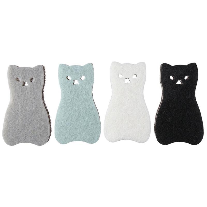 スポンジ皿スクラバー 4 個かわいい猫の形のスポンジ 3 層スポンジ強力な吸水性食器洗いスポンジキッチンクリーニングツールかわいい猫の形：4色の猫の形のスポンジワイプは、猫の顔の特徴や耳など、かわいい猫の形をデザインしています。 このデザイ...