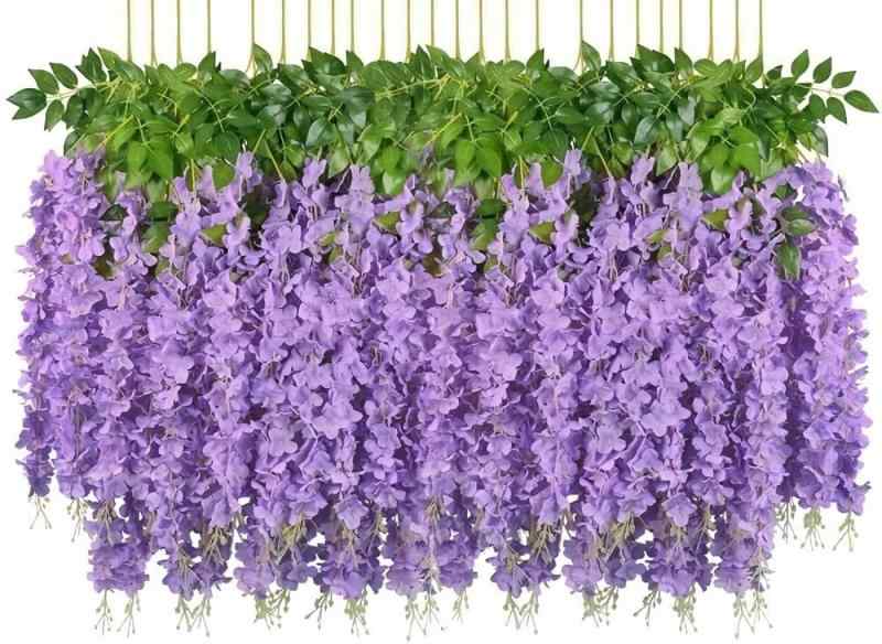 Willthinleye 造花 藤の花 人工観葉植物 24本入り 人工壁掛け シルク造花 壁掛け 壁装飾 枯れない花 緑の葉 花飾り 吊り下げ 人工観葉植物 家庭やパーティーの装飾 ワインパーティー ウェディン❀【サイズ】最長 約110cm...