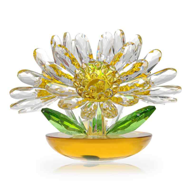 LONGWIN クリスタルデイジーの彫刻ガラスフラワーアートホーム装飾春の花束コレクション彫刻風水装飾癒し母の日、誕生日、クリスマスプレゼント【高品質】：キクの花は高屈折率と高精細度を持つ高品質k 9結晶から作られている。【パーフェクトサイ...