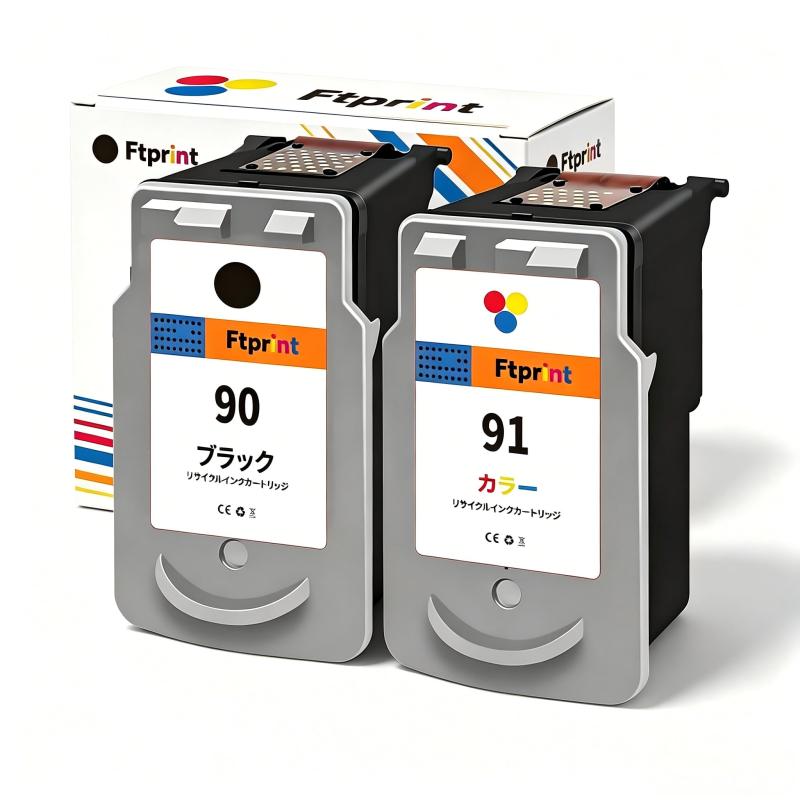 【Ftprint】BC-90+BC-91 再生インク Canon（キャノン）用 90 91 残量表示付き最新ICチップ対応 個別包装 対応機種: MP470 MP460 MP450 MP170 iP2600 iP2500 iP2200 iP...