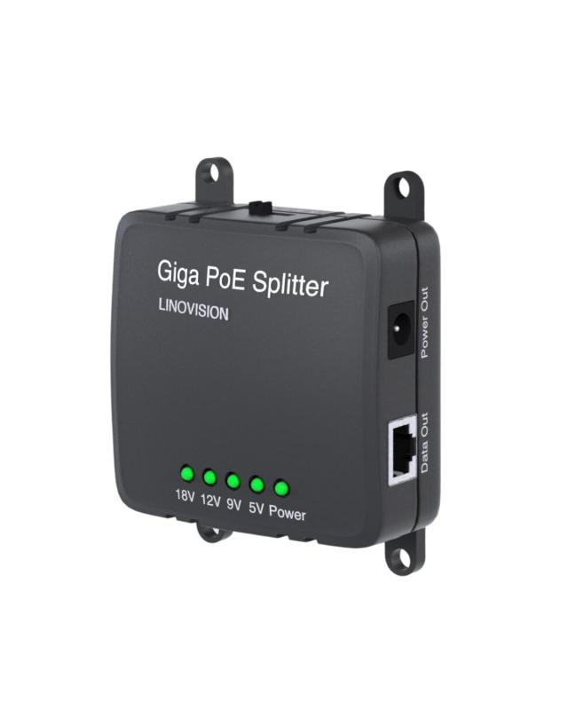 LINOVISION 30W ギガビット PoE スプリッター、DC 5/9/12/18V 出力、ワイド電圧入力、IEEE802.3af/at POE から DC 電源、セキュリティ カメラ、アクセス コントロール システム用ギガビット P...
