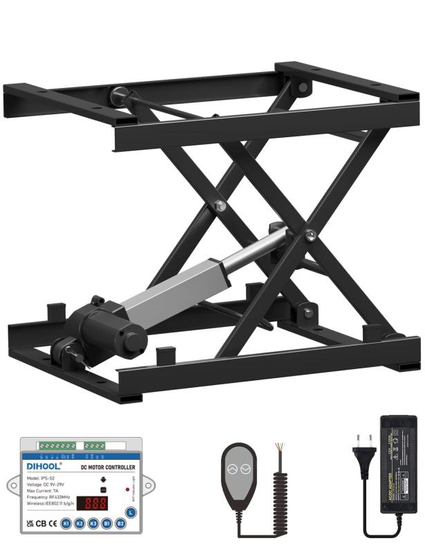 DIHOOL電動リフトテーブル,昇降式テーブル,DIY昇降机,昇降台,耐荷重60kg,最低位約10cm,最高位約37cm【静音電動昇降台】DHLA 3000 L電動直線伝動（最大荷重300 KG）を備え、電動直線伝動昇降テーブルを制御するこ...