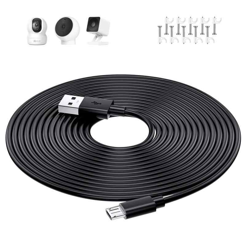 マイクロusbケーブル 5M micro usb 電源ケーブル 防犯監視カメラの給電用 USB A - microB オスオス 対応ATOM Cam 2/YESKAMO/Wyze Cam Pan/Nest Cam/XIAOMI/IMOU/E...