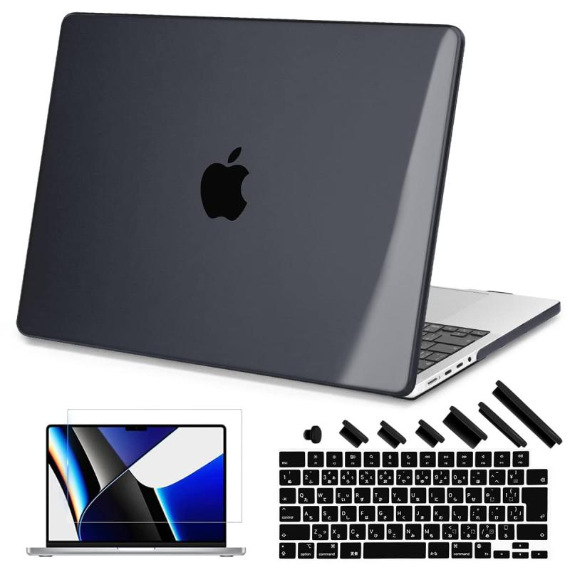 Teryeefi MacBook Pro 14 ケースA2442 M1 Pro/M1 Max 対応, スリム 軽量 耐衝擊 保護カバー＆JIS日本語 キーボードカバー＆液晶保護フィルム &amp; ダストプラグ 2021 MacBook P...