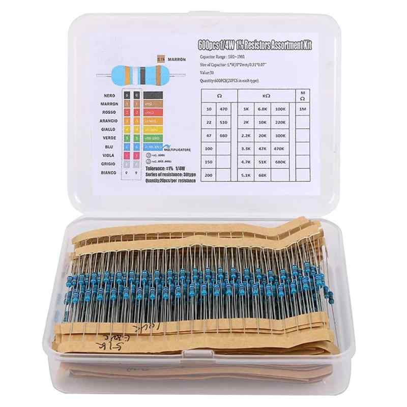 SSZYMAOYI 抵抗 セット 金属皮膜抵抗器 1/4W 10Ω〜1MΩ 30種類 各20本入り 合計600本 金属フィルム抵抗器DIYプロジェクトおよび実験用の収納ボックス付き品揃え 高精度抵抗器 電子部品セッ 電子工【なぜ私たちを選ん...
