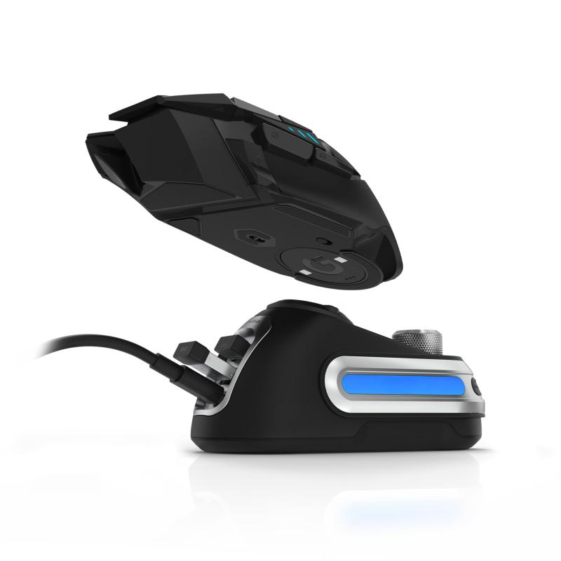 Fanxoo G-Power充電ドックは、Logitech G502 G502X Plus GPW G903 G703ワイヤレスマウス用で、RGBライトとコンピュータ音量調整ノブが付いています（マウスは含まれていません）（ブラック）[ワイヤ...