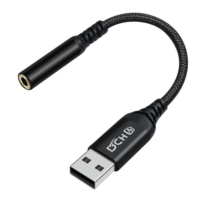 DCHAV USB オーディオ 変換 アダプタ ケーブル USB イヤホンジャック ヘッドフォンジャック USB 外付け サウンドカード USB-A 3.5mm ステレオミニ端子 TRRS/4極 USB 変換 ナイロン編み DACチップ付き...