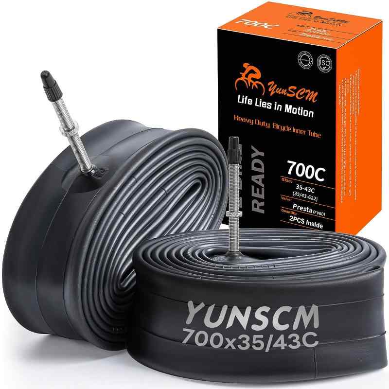 YunSCM 2本,700 35c チューブ 肉厚,仏式ロングバルブ60mm 高リムの最良選択,700x35/43c 自転車チューブ,適用 700x35c/38c/40c/42c/43c ロードバイク、クロスバイク✅【700x35c-43c...