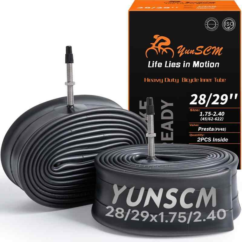 YunSCM 2本,29 1.95 チューブ 肉厚,仏式バルブ48mm 高リムの最良選択,28/29x1.75/2.40 自転車チューブ,適用 28/29x1.75/1.95/2.10/2.25/2.35/2.40 マウンテンバイク、クロス...