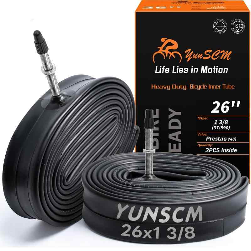 YunSCM 2本,26 1 3/8 チューブ 肉厚,仏式バルブ48mm 高リムの最良選択,26x1 3/8 自転車チューブ,適用 26x1 3/8 ロードバイク【26"x1 3/8自転車チューブ】：26x1 3/8 の自転車に適...