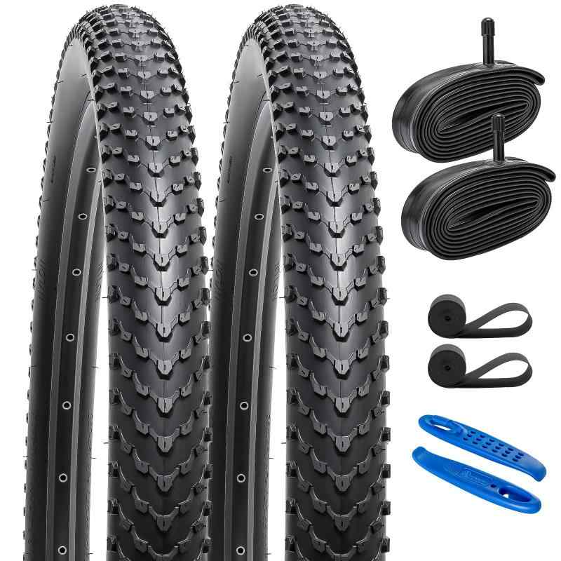 YunSCM 2本セット,27.5 2.40 タイヤ,27.5x2.40 60-584 自転車タイヤ + チューブ 米式バルブ32mm +リムテープ + タイヤレバ,適用 27.5インチ 2.40 クロスバイク、マウンテンバイク,Y-151...